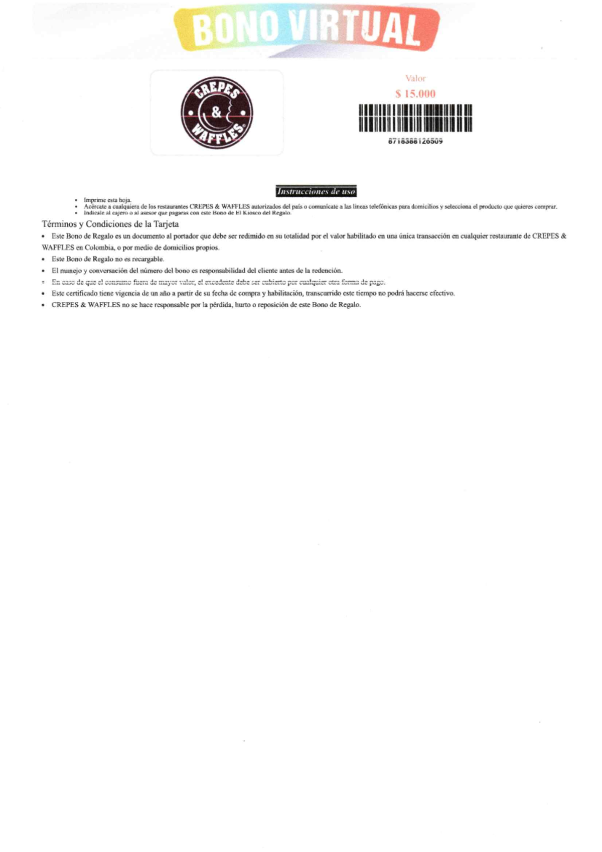 Instrucciones de Uso del Bono de Regalo CREPES WAFFLES 220250203 - Studocu