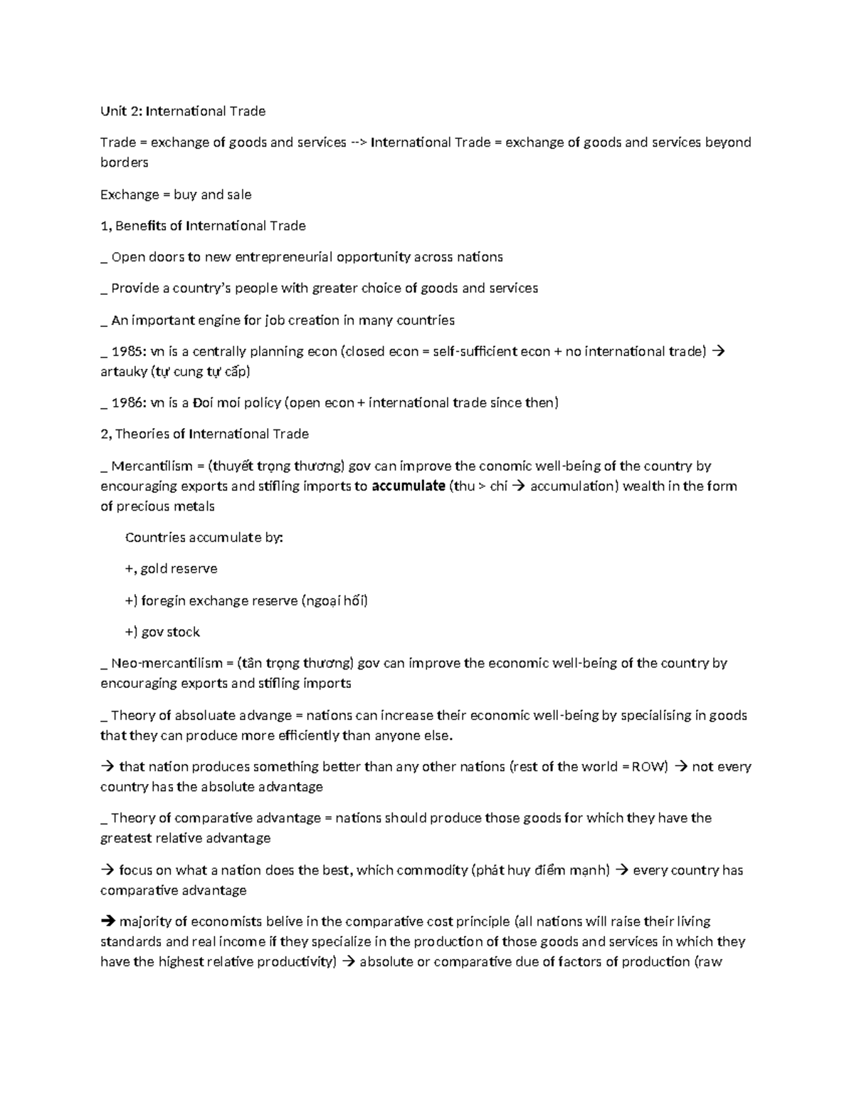 Unit 2: International Trade - Essay Notes on Trade Theories and ...
