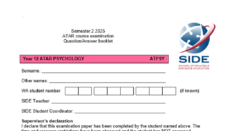 2025 Psychology Units 34 Final Exam Structure and Instructions - Studocu