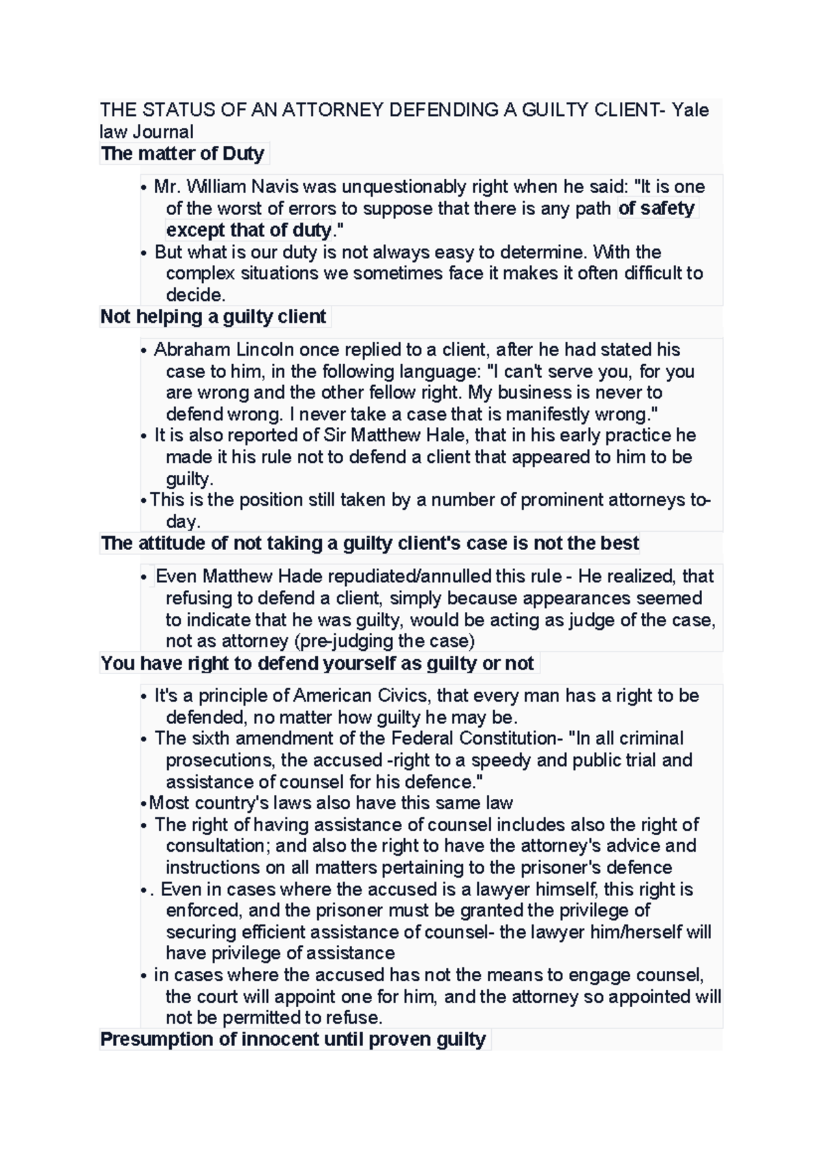 The Status of an Attorney Defending a Guilty Client: Ethical ...
