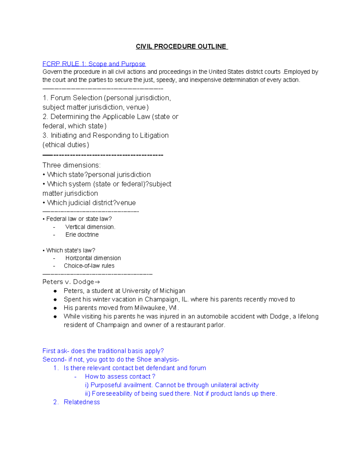 Civil Procedure Outline: Key Rules & Case Law Analysis for FCRP - Studocu