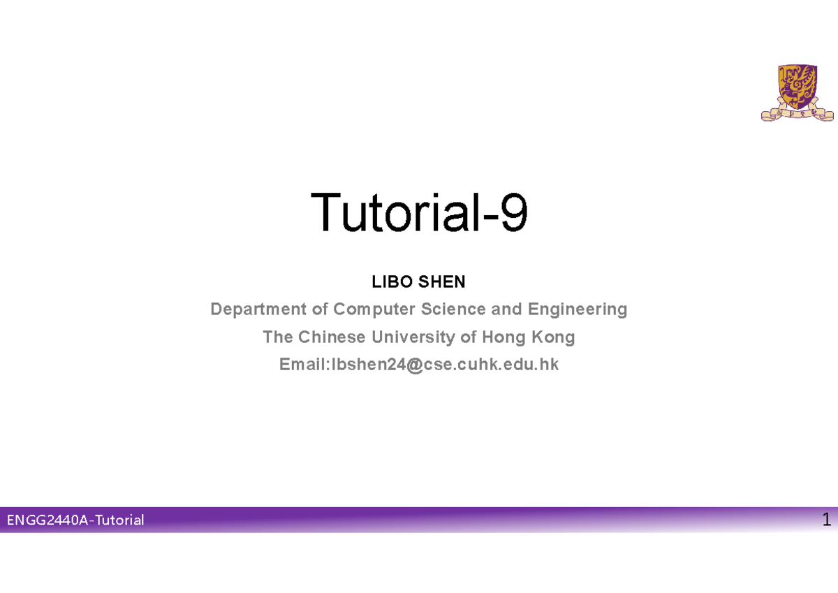 Tutorial-week9 - tutorial 9 - ENGG2440A-Tutorial ENGG2440A-Tutorial ...