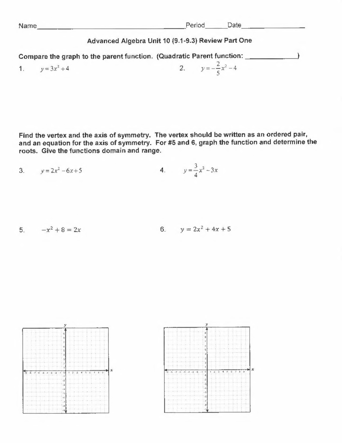 Unit 10 Test Review Part One Student Copy - Name- Period - Date ...