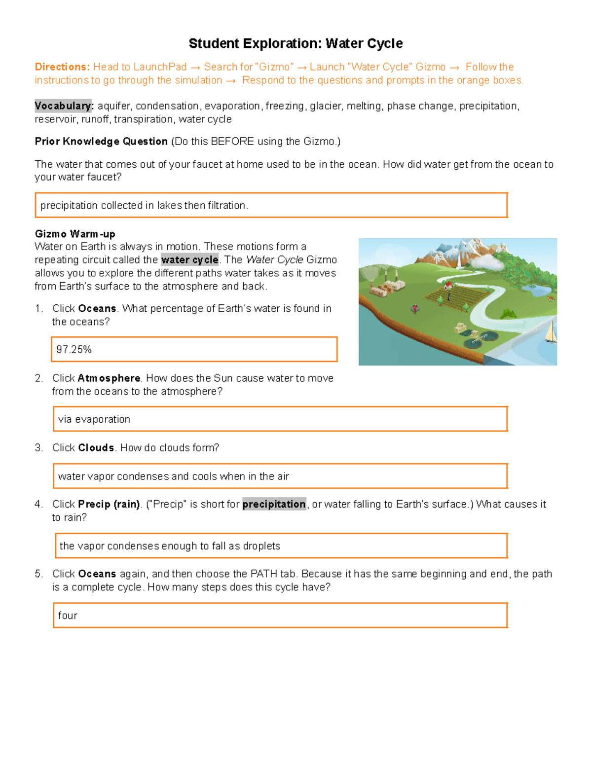 Water Cycle Gizmo Exploration Lab Activity - Studocu