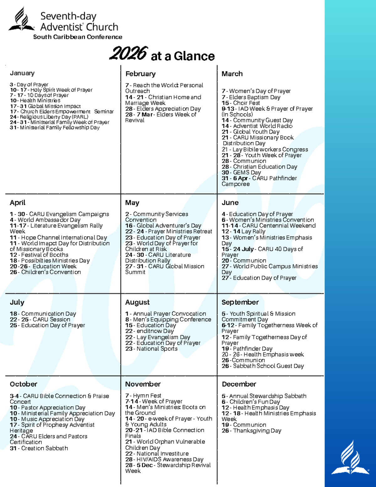 SCC Calendar 2026: Key Events and Prayer Days Overview - Studocu
