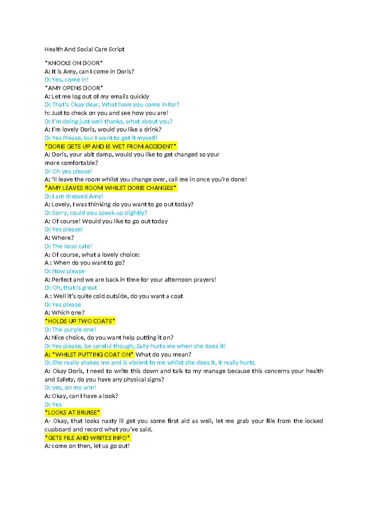 Health and social script - Health And Social Care Script KNOCKS ON DOOR ...