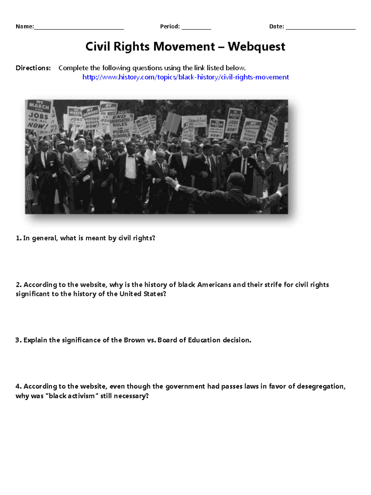 Civil Rights Webquest-civil-rights-movement-webquest-293anv0 - Name