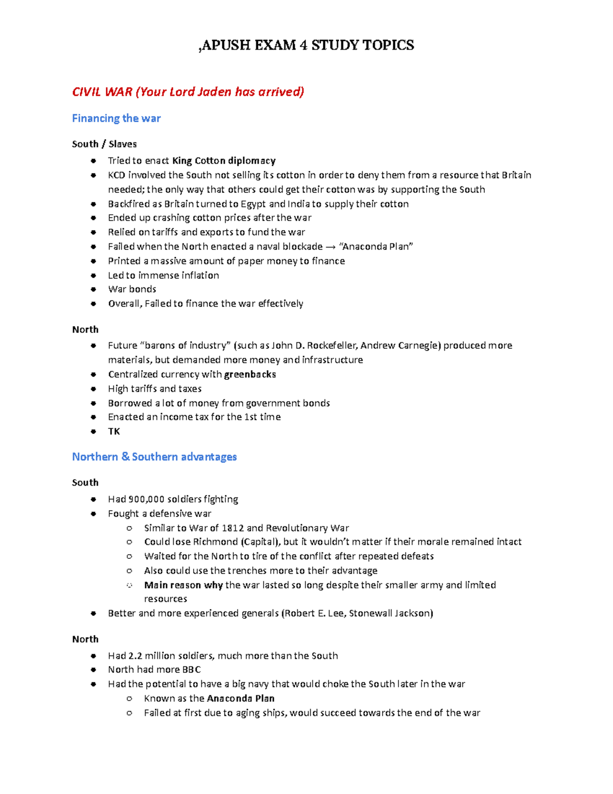 APUSH Exam 4 Comprehensive Study Guide: Civil War to Progressive Era ...