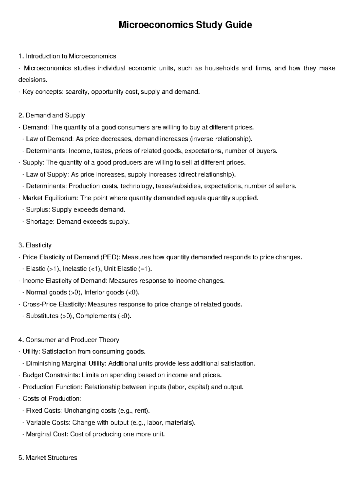 Microeconomics Study Guide: Key Concepts & Market Structures Review ...