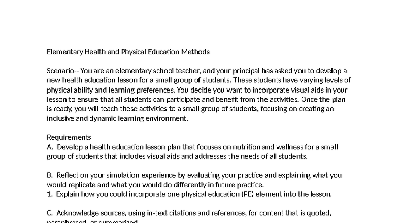 Elementary Health Ed Lesson Plan: Nutrition & Wellness Strategies - Studocu