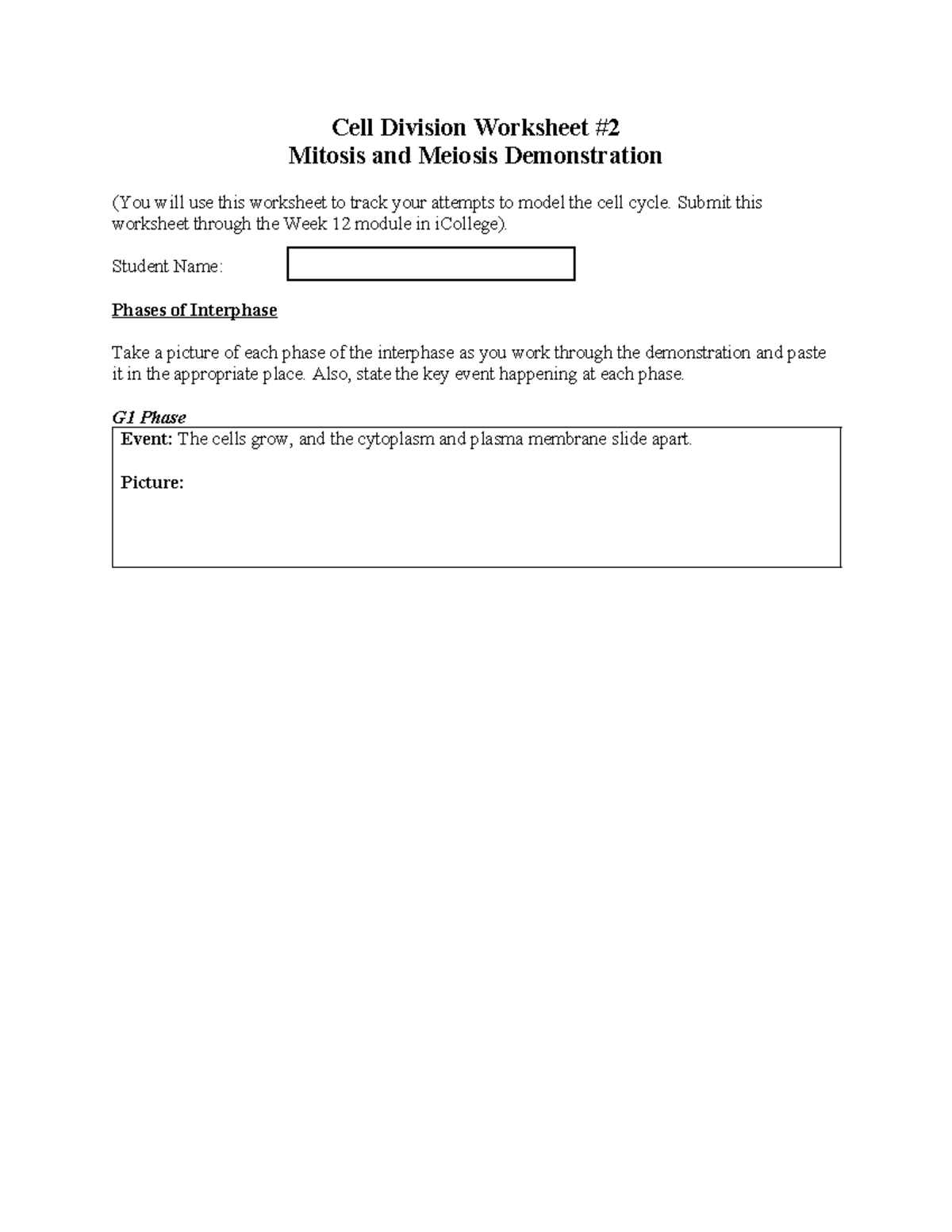 Cell Division Worksheet II (1) f - Cell Division Worksheet Mitosis and ...