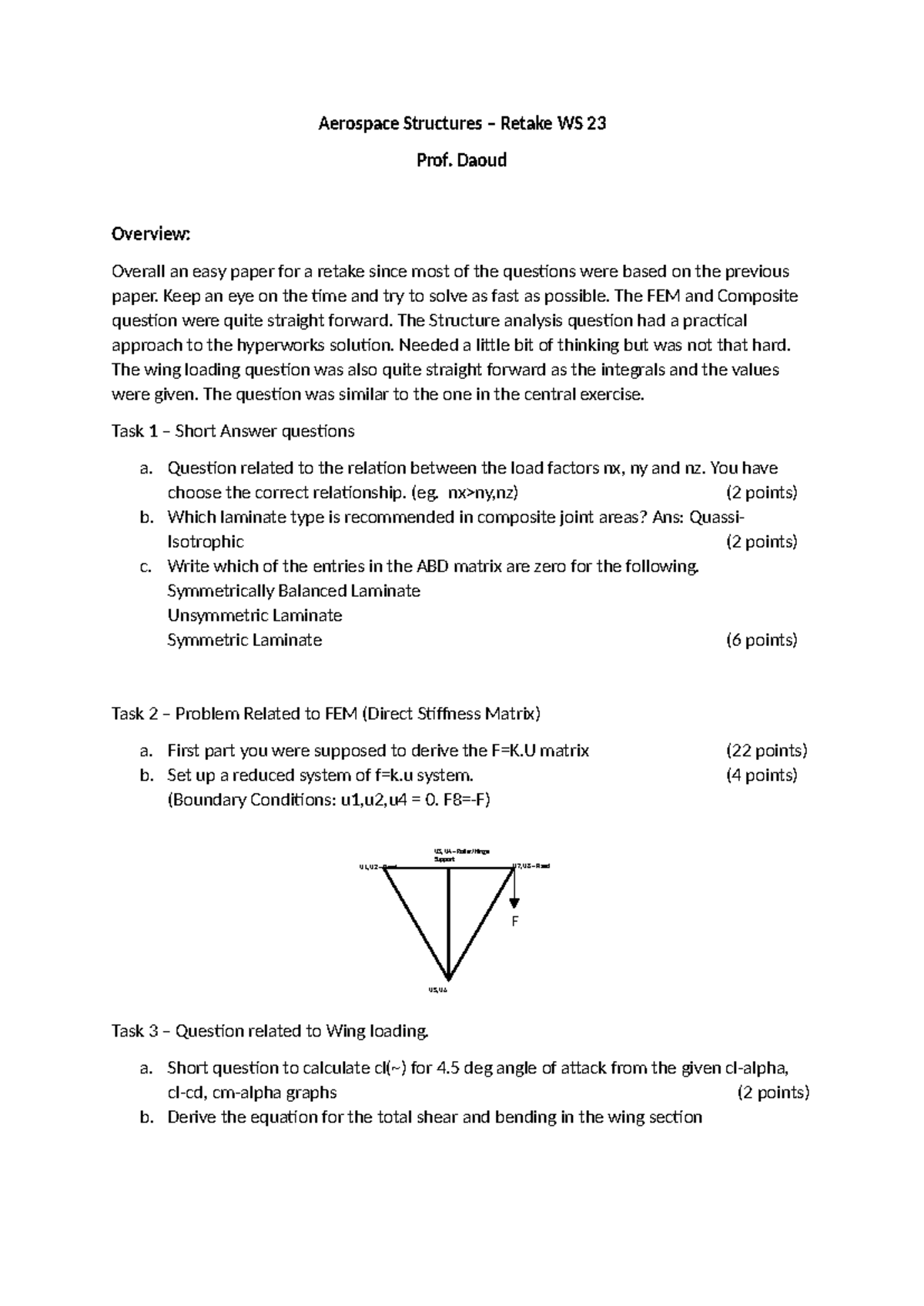 Aerospace Structures Retake Exam WS23 Overview and Tasks - Studocu