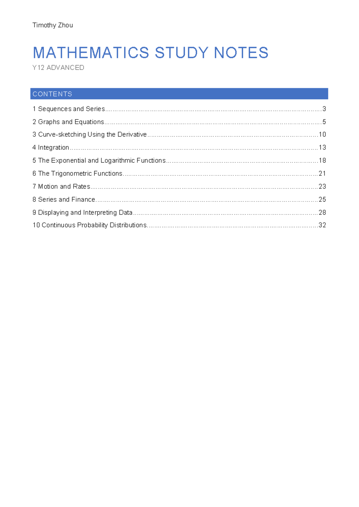 Mathematics Study Notes for Year 12 Advanced (Y12 Adv) - Studocu