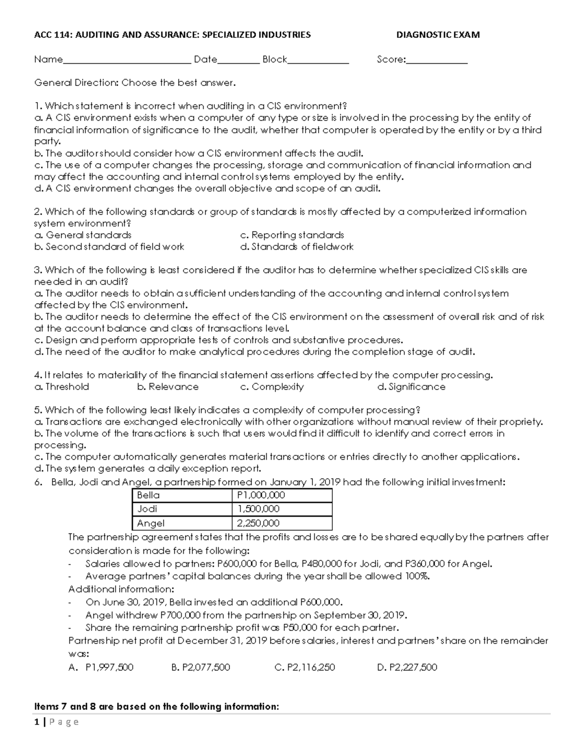 ACC 114: AUDITING AND ASSURANCE DIAGNOSTIC EXAM REVIEW - Studocu