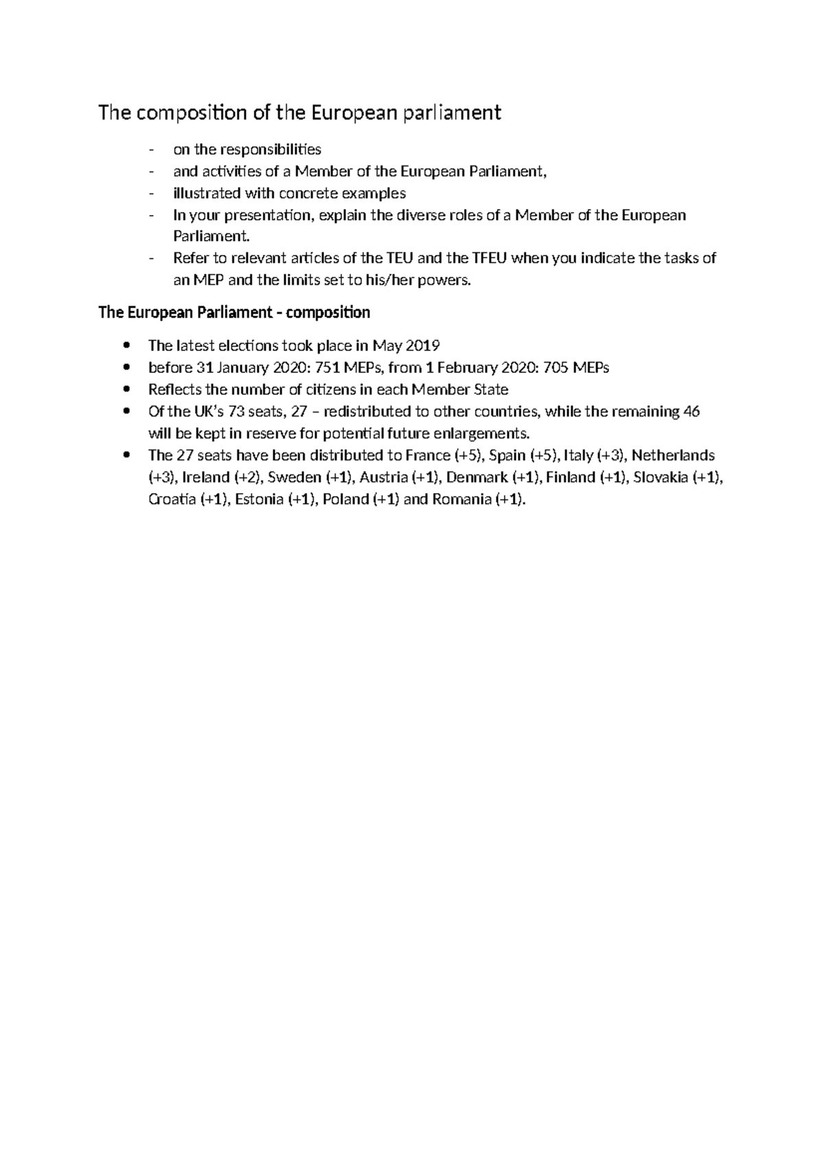 Presentation on the EU Parliament: Roles & Responsibilities of MEPs ...