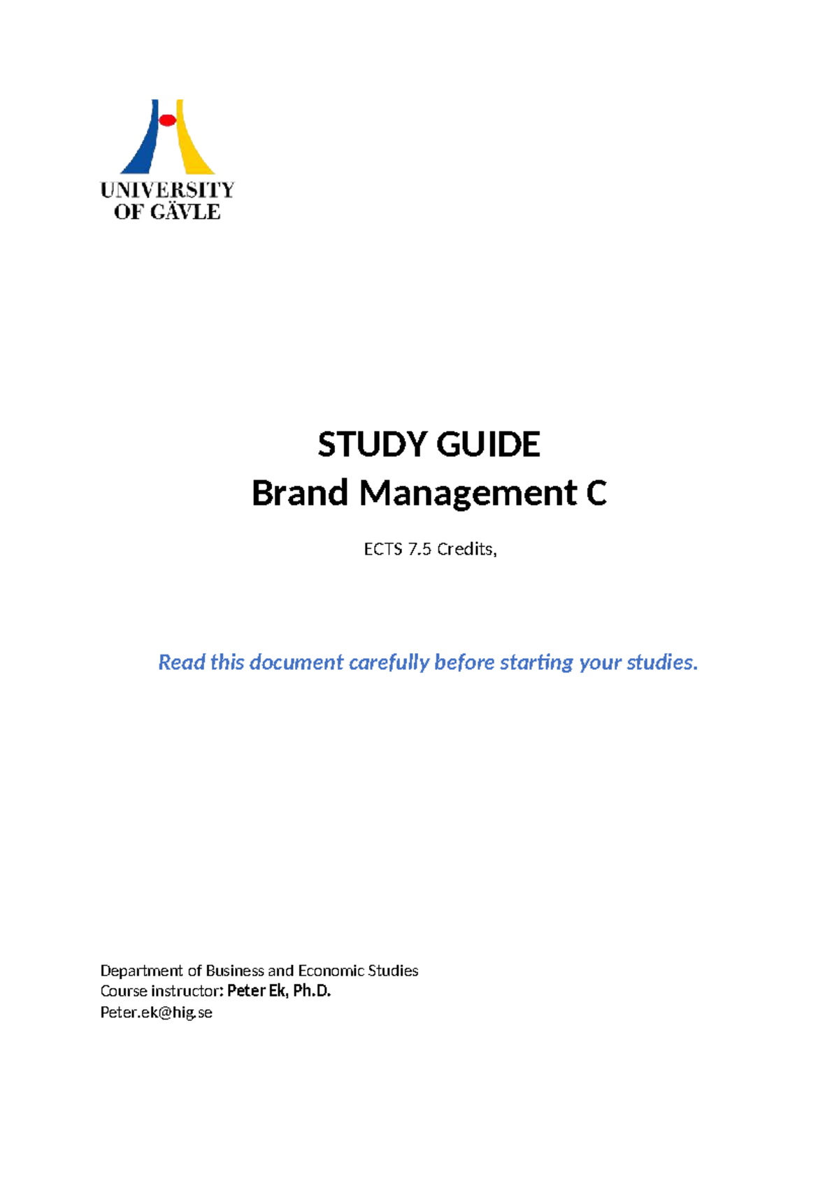 Study Guide: Brand Management C (ECTS 7.5) - Campus VT25 - Studocu