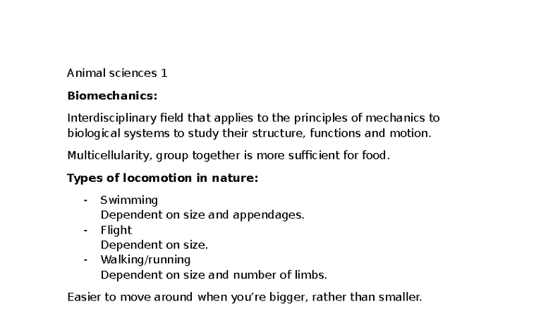 Animal Sciences 1: Biomechanics of Locomotion and Movement - Studeersnel