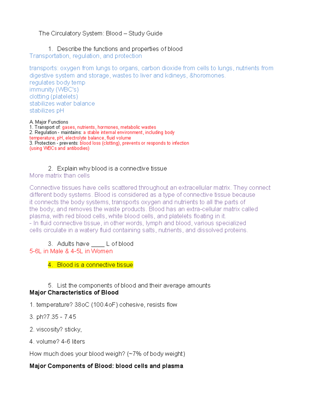 The Circulatory System: Blood – Overview and Key Concepts for Study ...