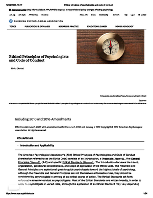 APA Basics Notes - APA code of Ethics The American Psychological ...