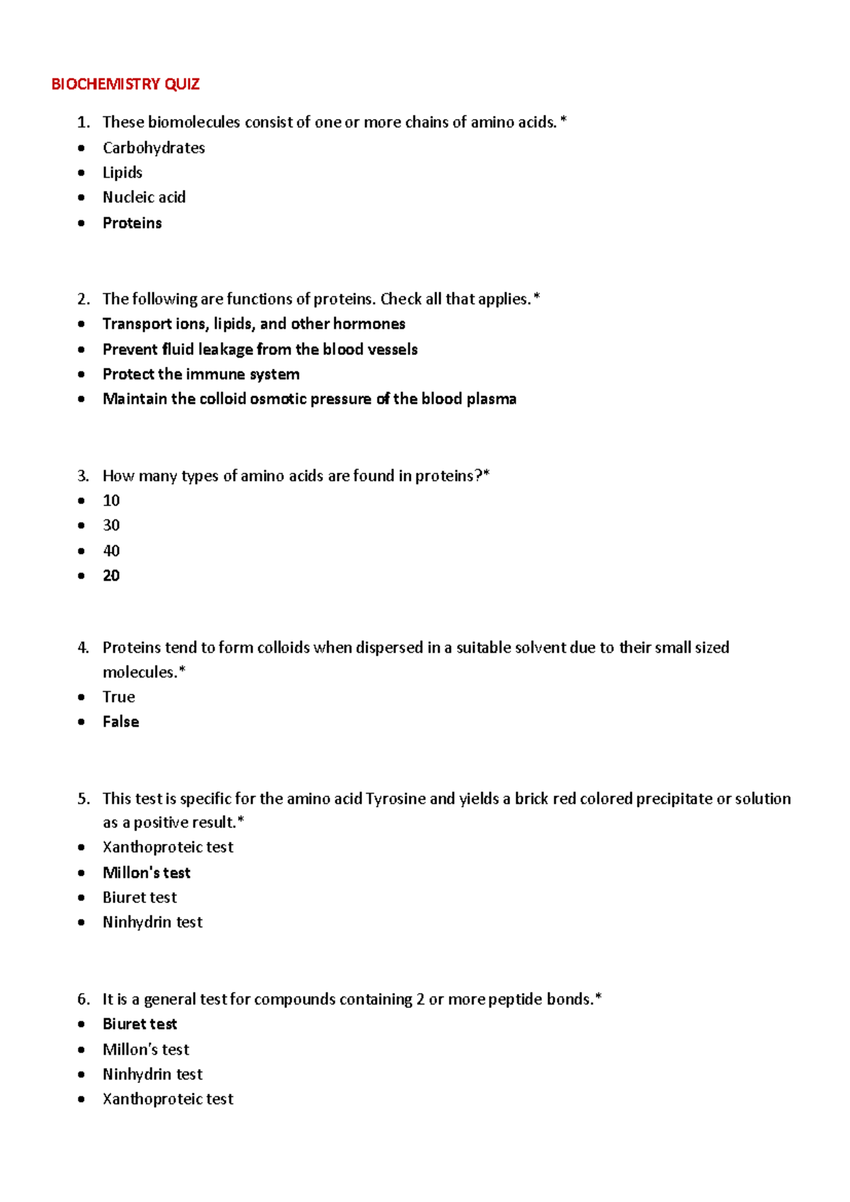 Biochemistry Quiz - BIOCHEMISTRY QUIZ These biomolecules consist of one ...