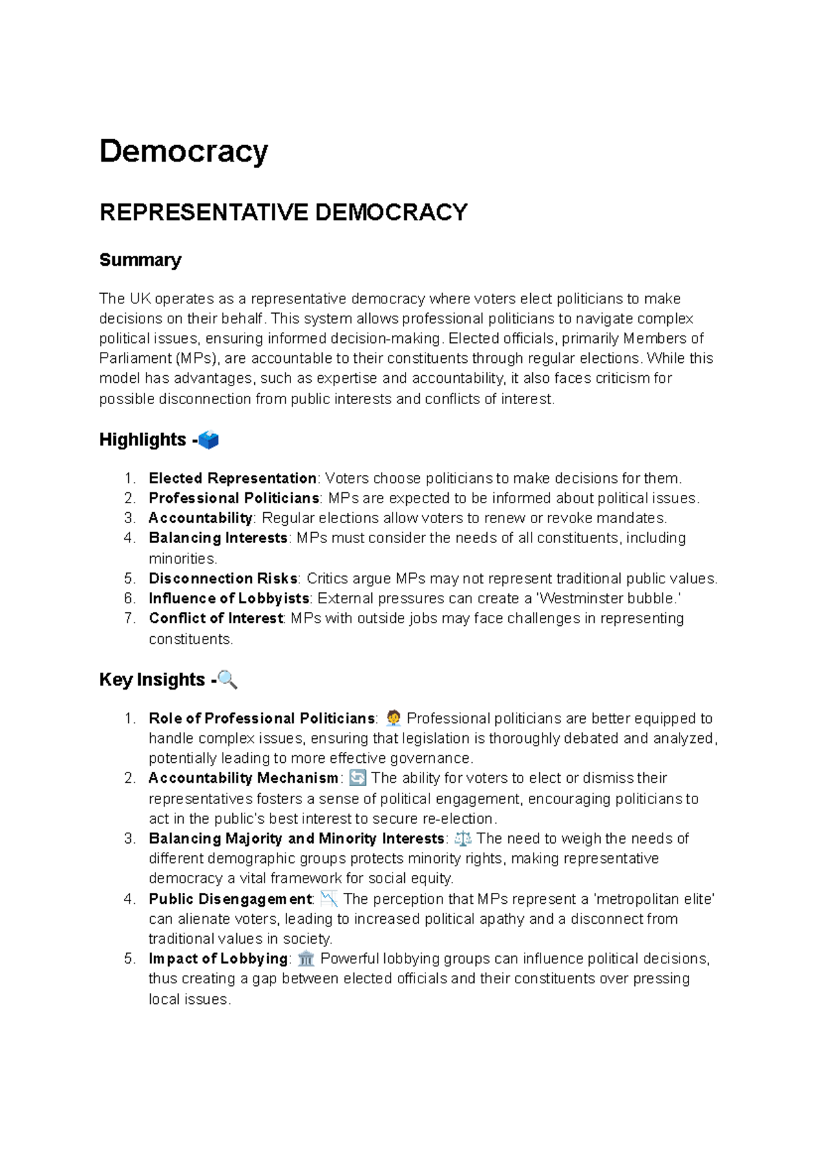UK Democracy: Evaluating Representativeness in a Representative System ...