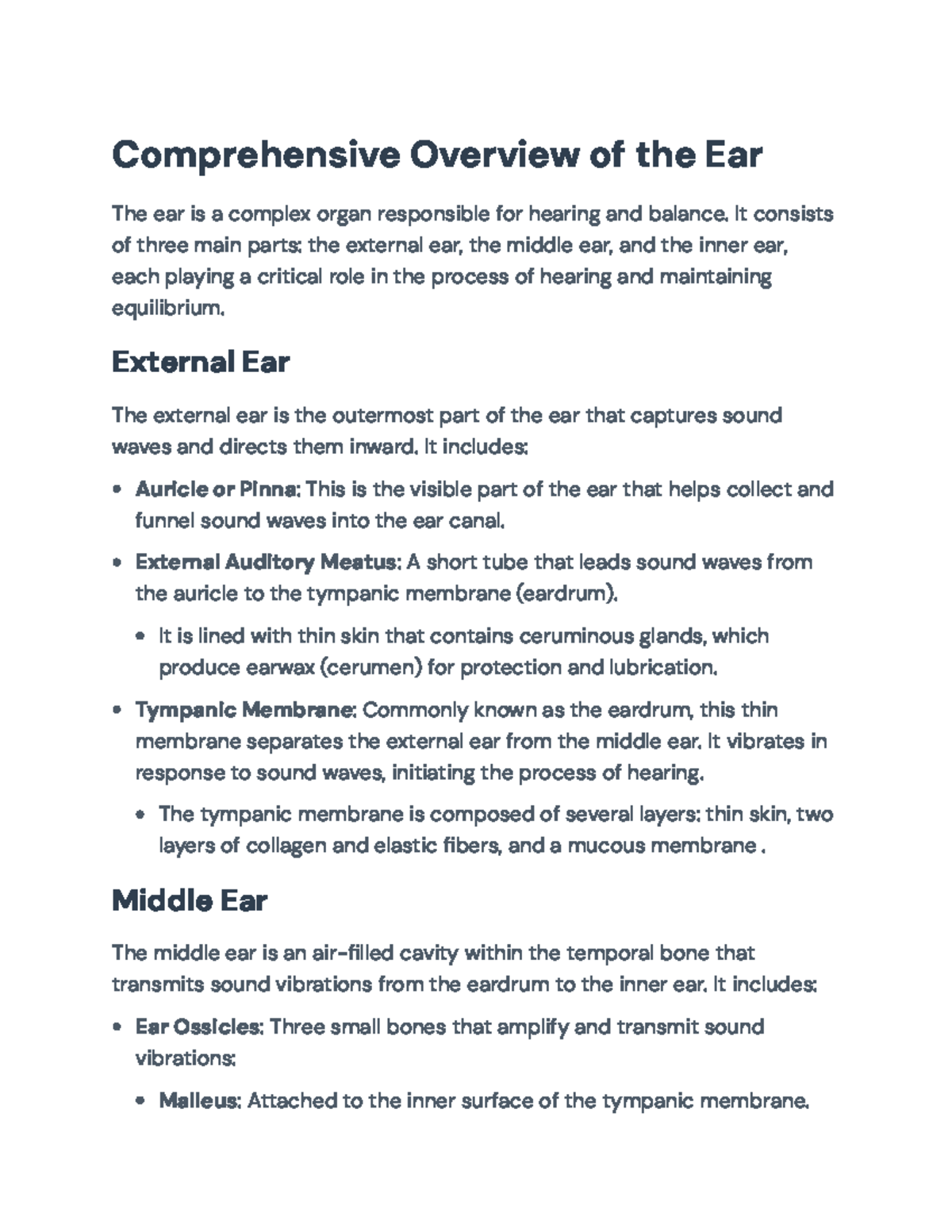 Comprehensive Study on Ear Anatomy and Function (Bio 101 ...
