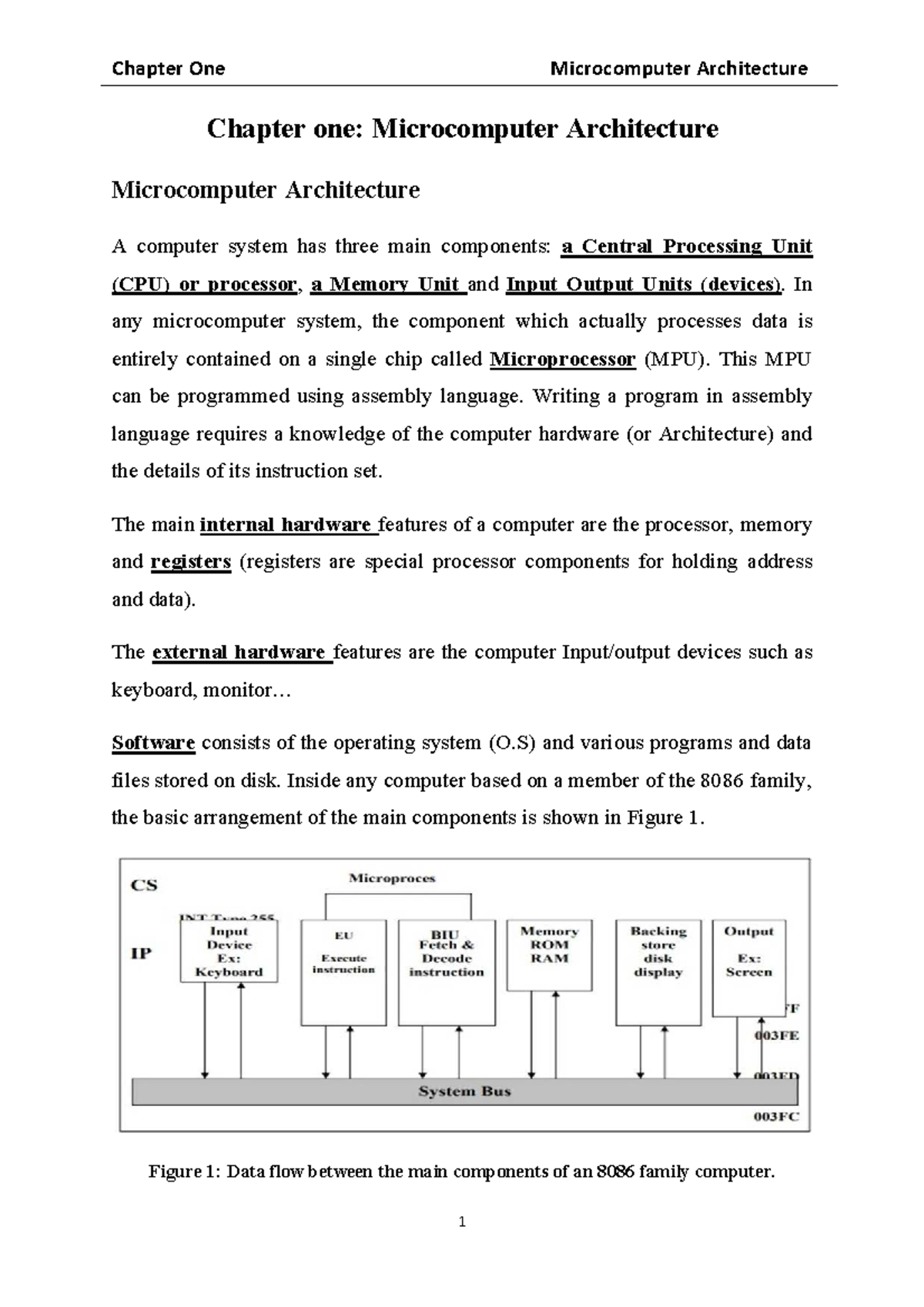 Chapter 1: Microcomputer Architecture Overview (CS101) - Studocu