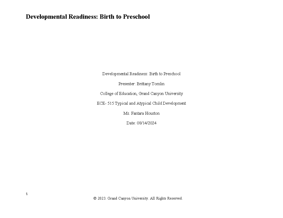 ECE-515 Developmental Readiness from Birth to Preschool by Brittany ...