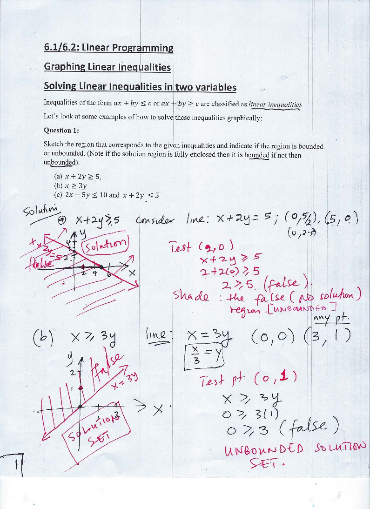 Linear Programming: Graphing Inequalities & Feasible Regions (6.1, 6.2 ...