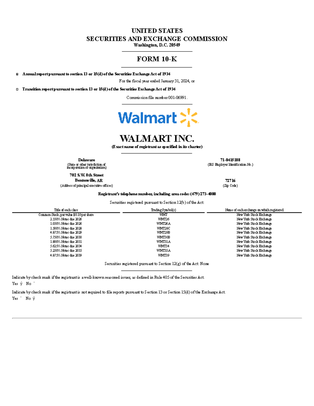 WALMART INC. ANNUAL REPORT FORM 10-K FOR FISCAL YEAR 2024 - Studocu