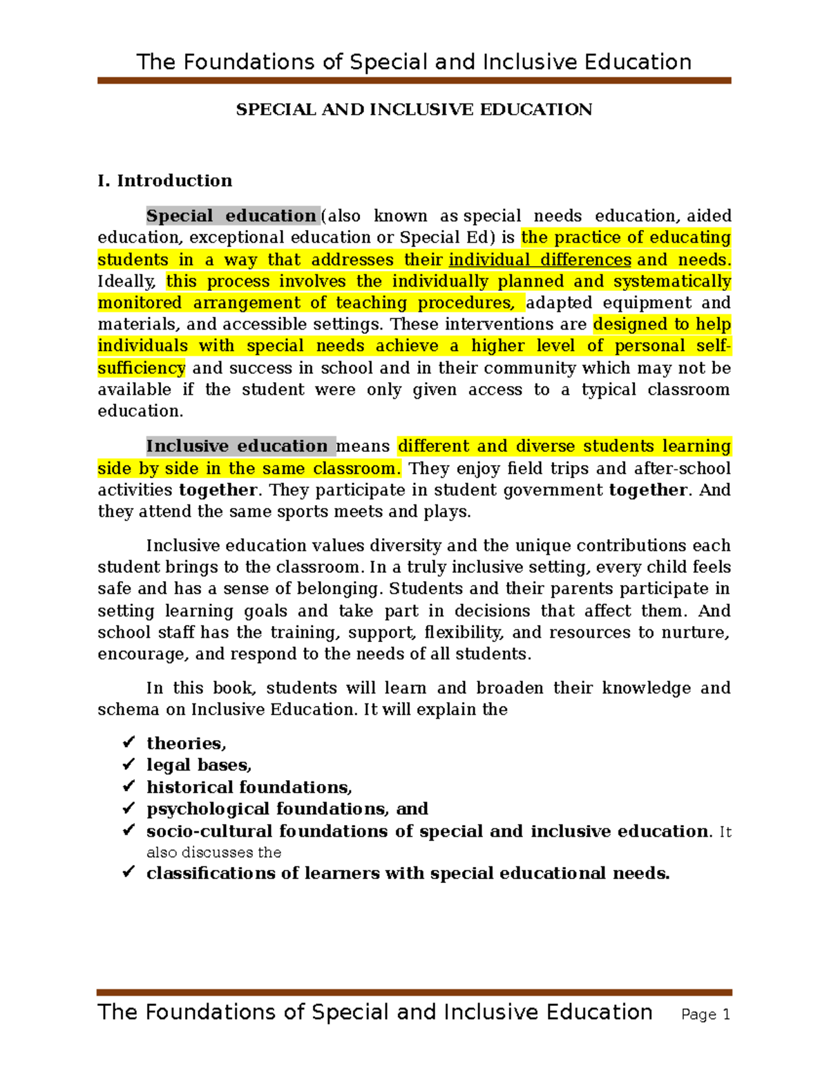 Chapter 1-6: Foundations of Special & Inclusive Education (CHAP 1-6) - Studocu