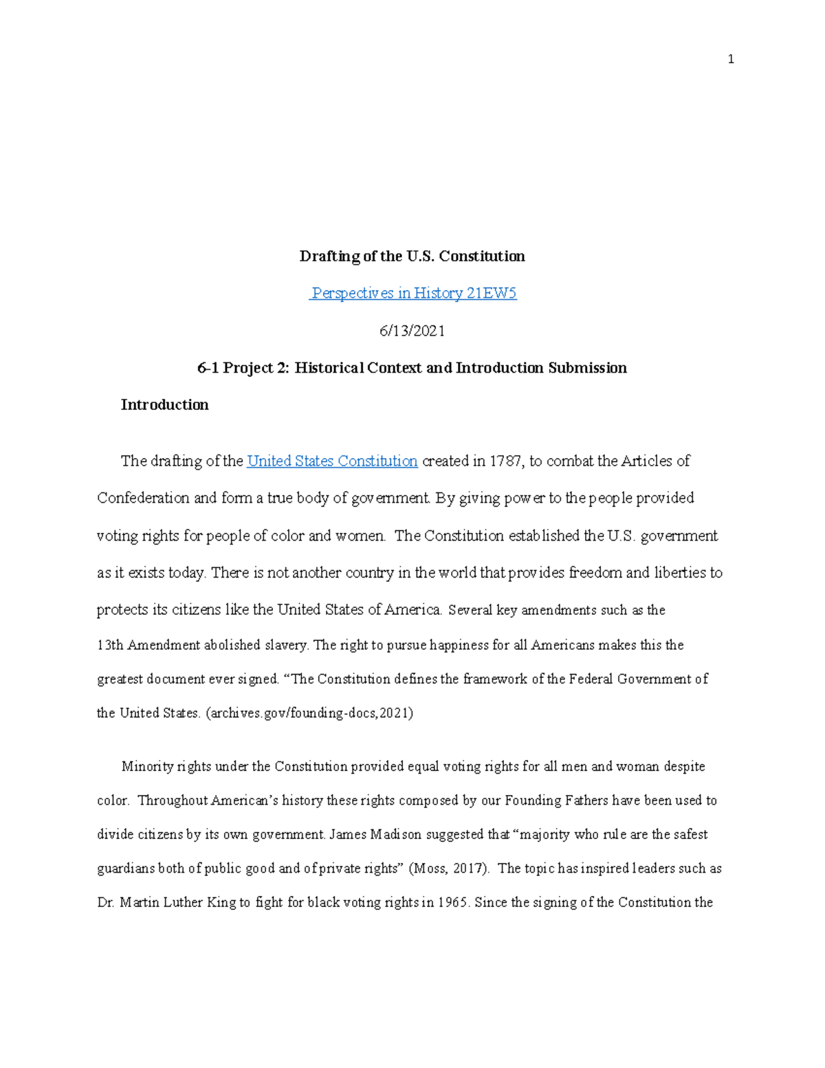Historical Context and Introduction Submission - 1 Drafting of the U ...