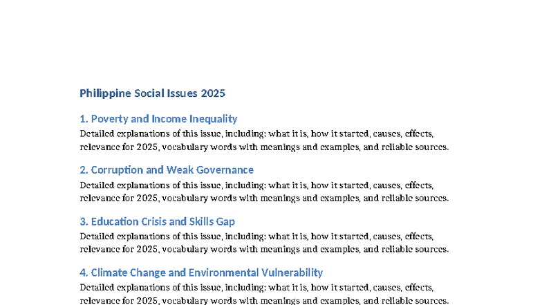 Philippine Social Issues 2025: An In-Depth Analysis of Key Topics - Studocu