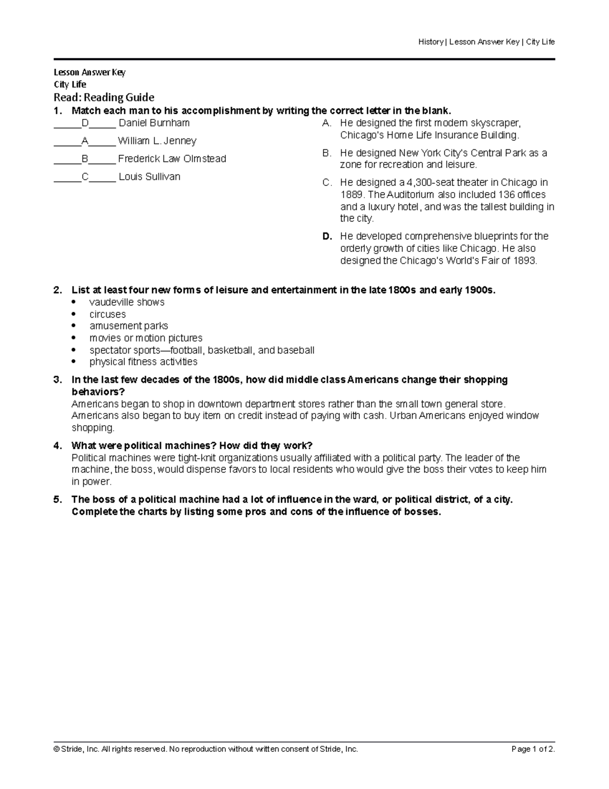US History 12TH Grade Lesson KEY reading guides - History | Lesson ...