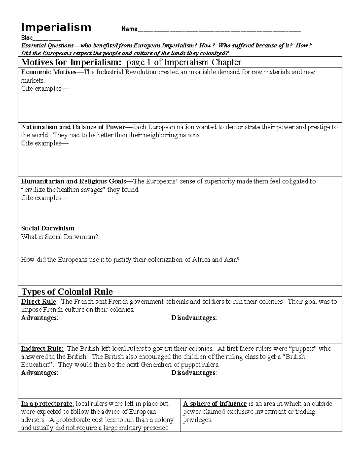 Imperialism Study Guide: Economic Motives & Cultural Impact Analysis ...