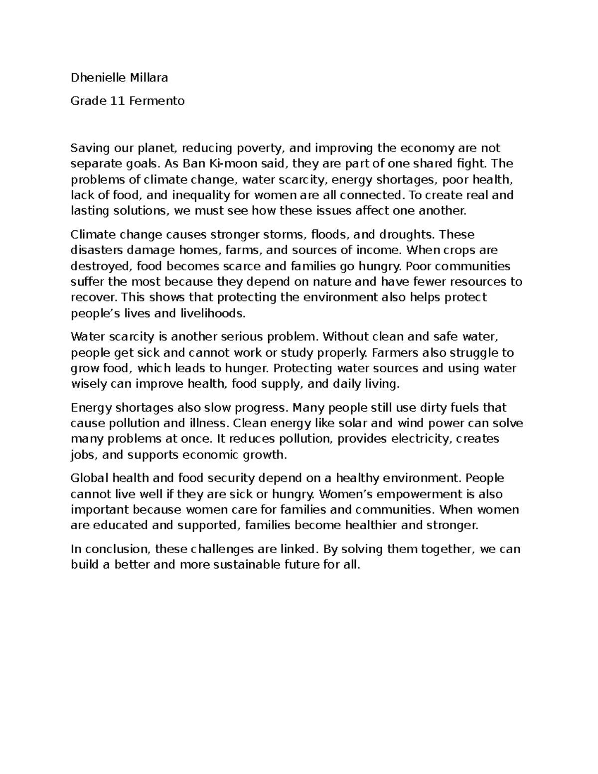 Grade 11 Essay: Interconnected Solutions for a Sustainable Future - Studocu