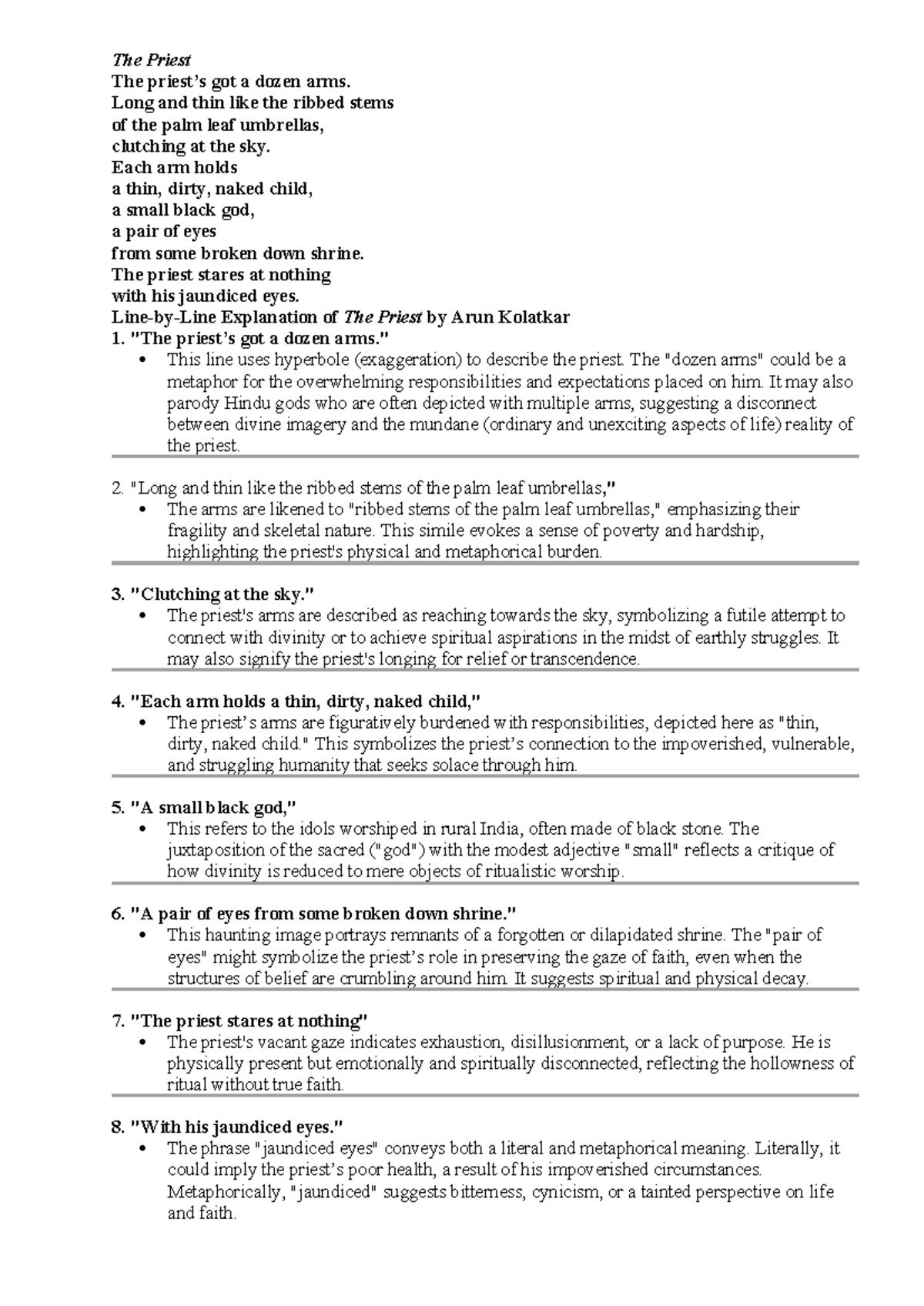 ENG 201 - The Priest: In-Depth Essay and Analysis of Kolatkar's Work ...