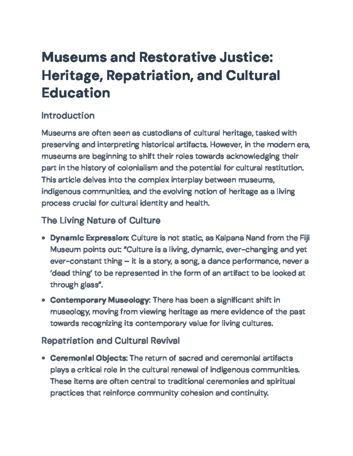 Restorative Justice in Museums: Heritage & Cultural Repatriation ...