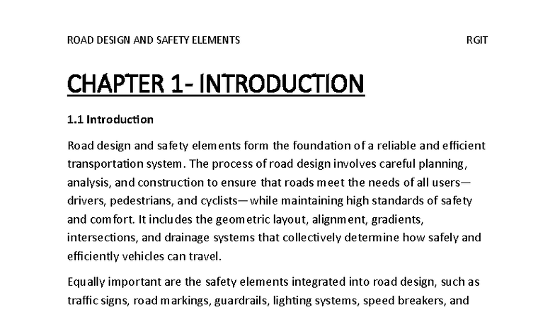 ROAD DESIGN AND SAFETY ELEMENTS RGIT CHAPTER 1 OVERVIEW - Studocu