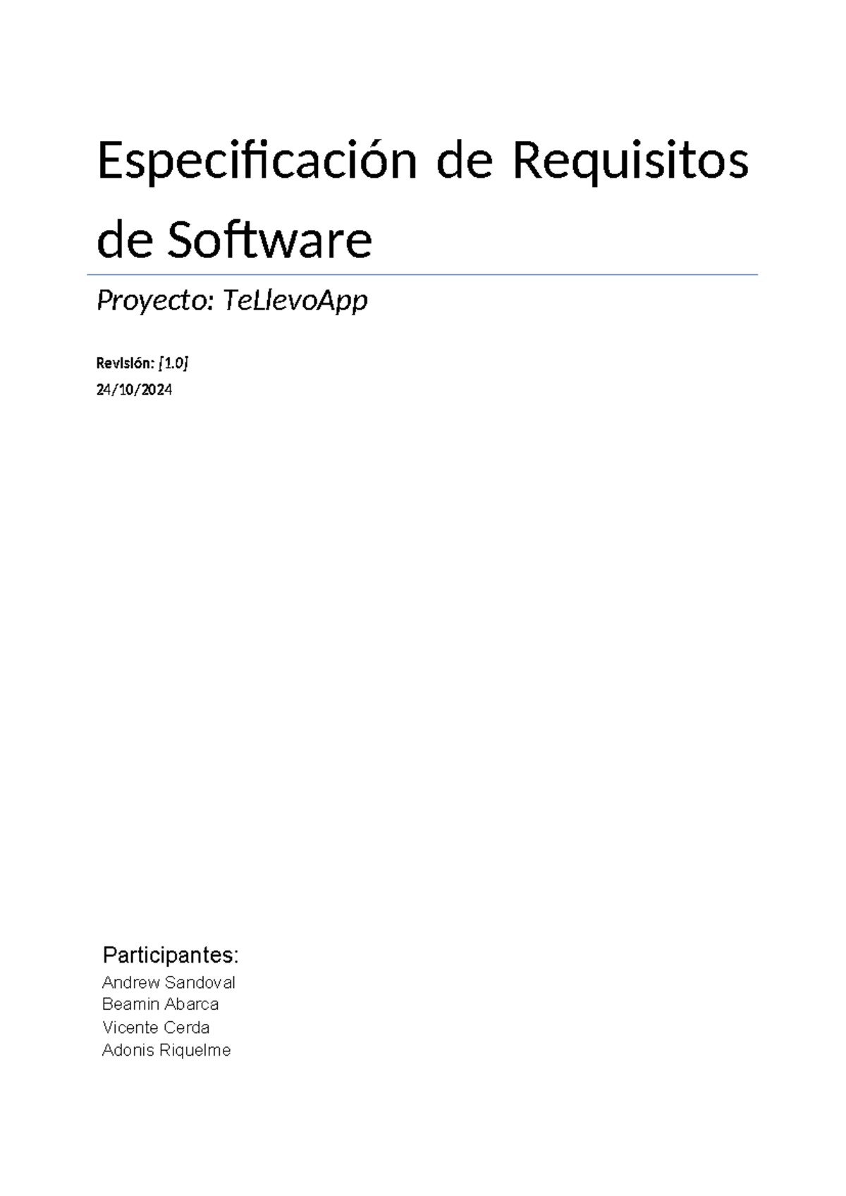 Documento ERS Te Llevo App - Especificación de Requisitos de Software ...