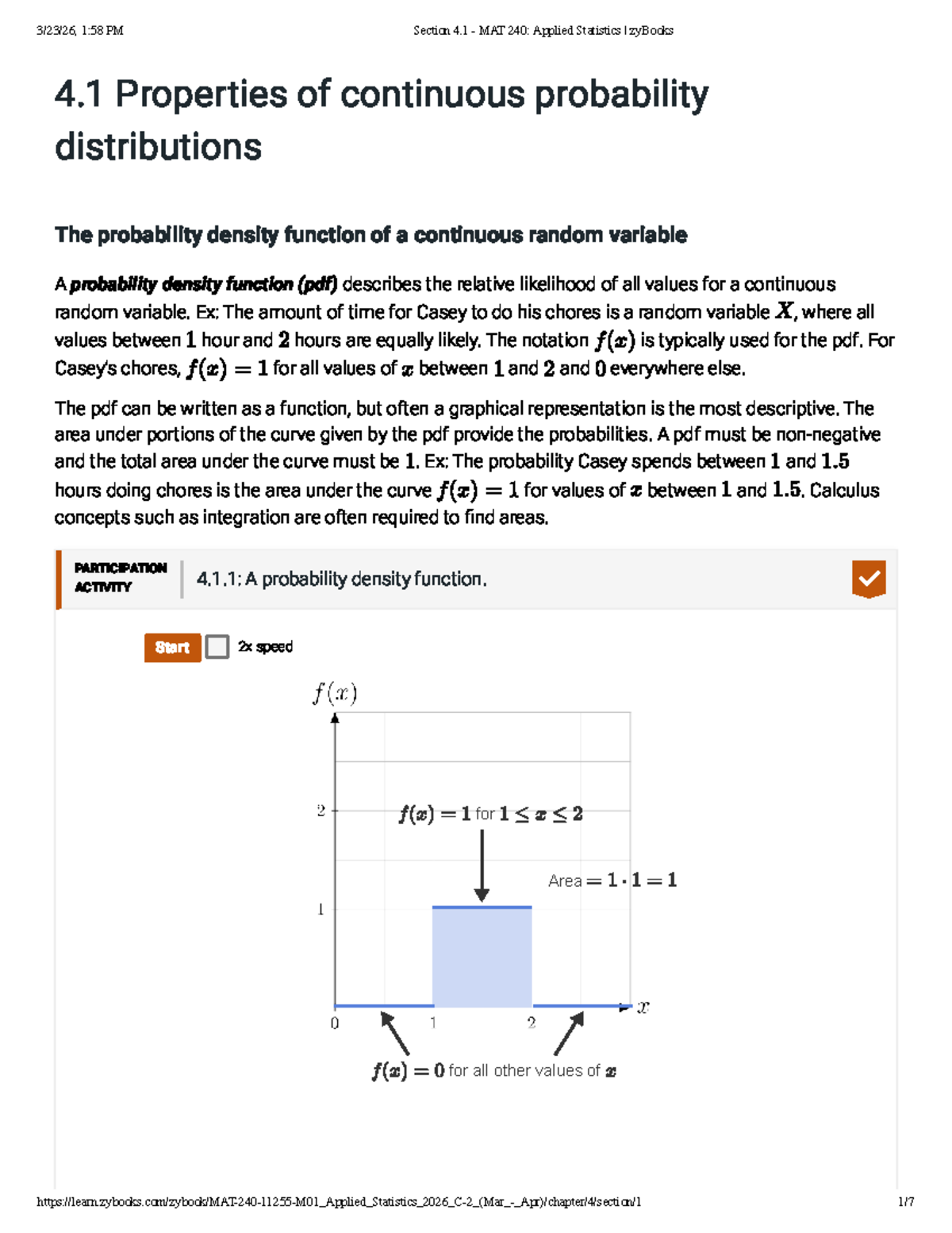 Section 4.1 - MAT 240: Applied Statistics - Continuous Probability ...