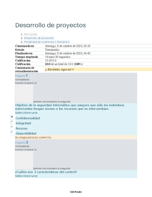 Examen Semana 1y2 Desarrollo de proyectos - Calificación 9 de un total ...