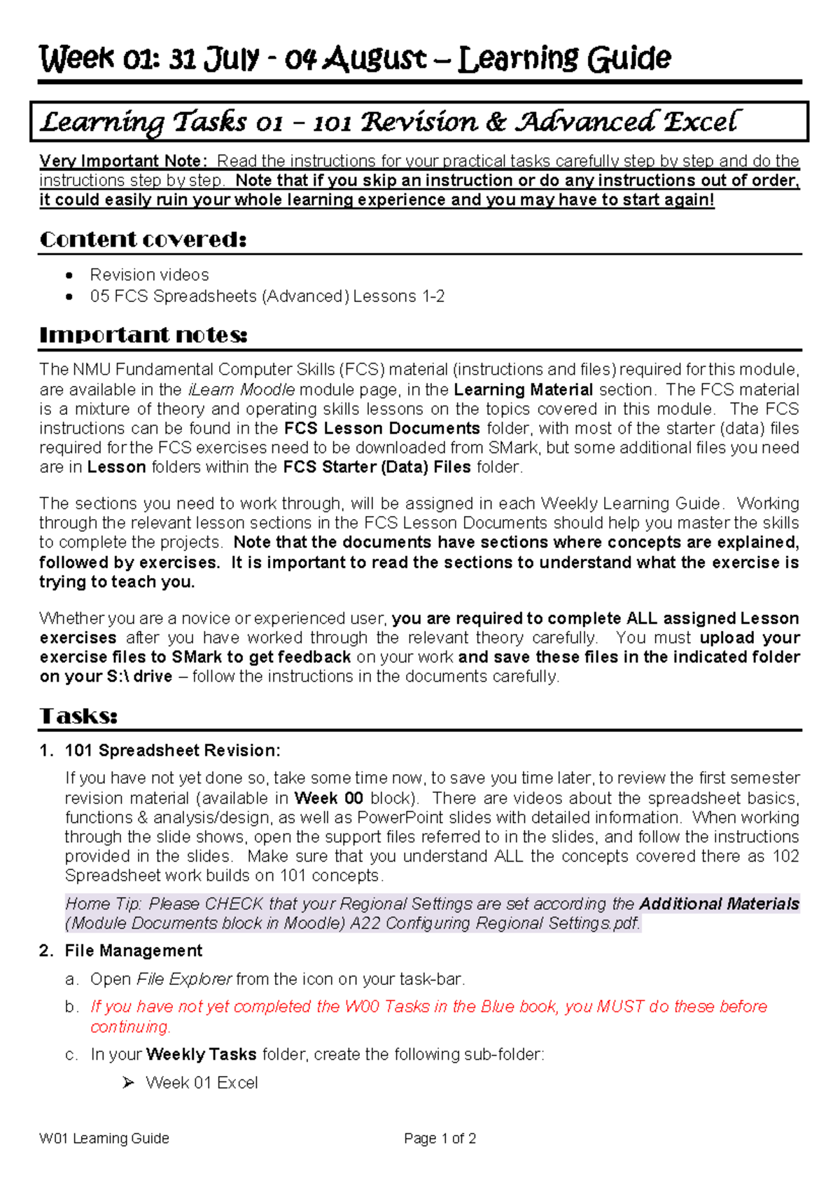 W01 Learning Guide - mif - W01 Learning Guide Page 1 of 2 Week 0 1 : 31 July - 04 August ...