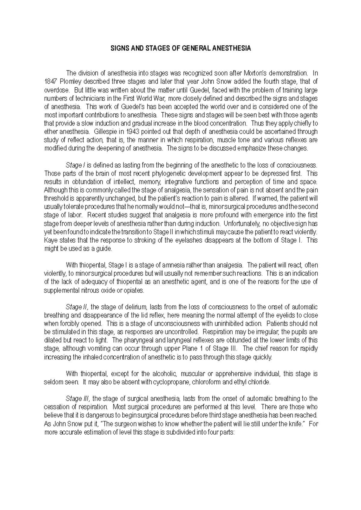 Signs and Stages of General Anesthesia - SIGNS AND STAGES OF GENERAL ...