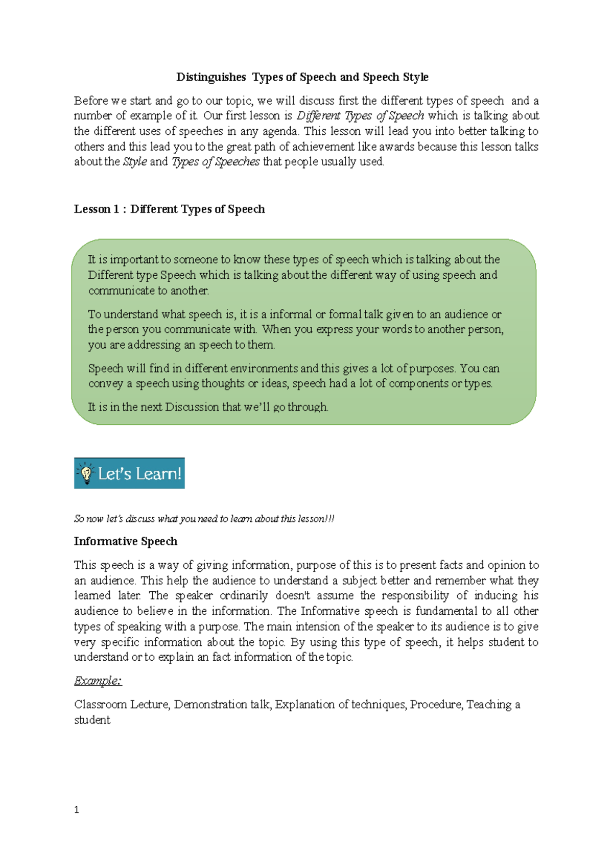 Types of Speech and Their Styles: A Comprehensive Guide - Studocu