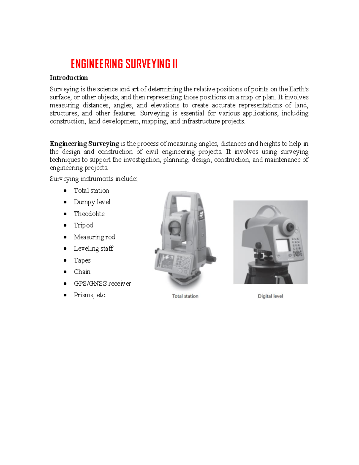 ENGR 202: Chapter 1 - Tacheometry in Engineering Surveying - Studocu