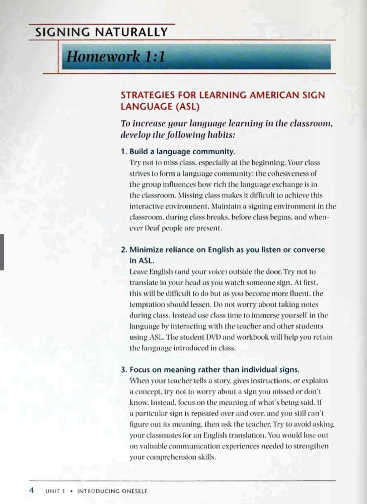 Signing Naturally ASL Homework 1:1 Strategies for Learning - Studocu