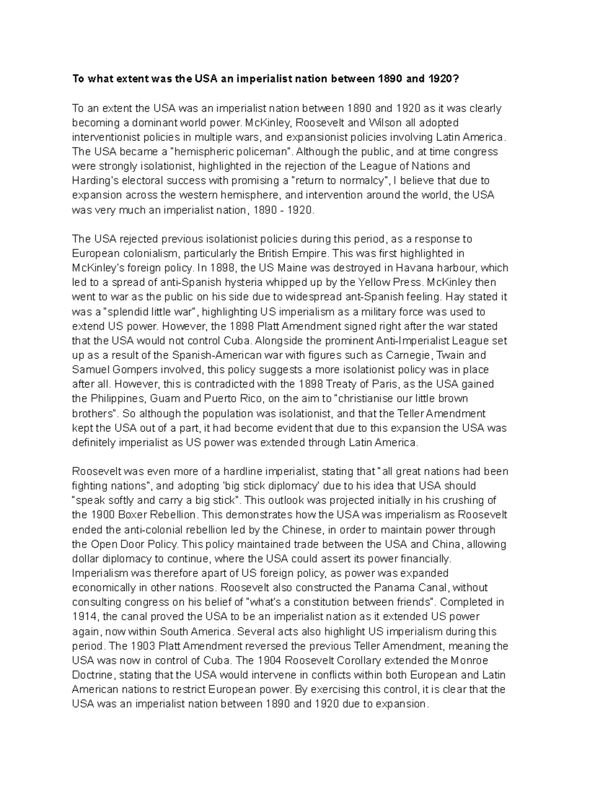 USA Imperialism: Analysis from 1890 to 1920 (HIST 202) - Studocu