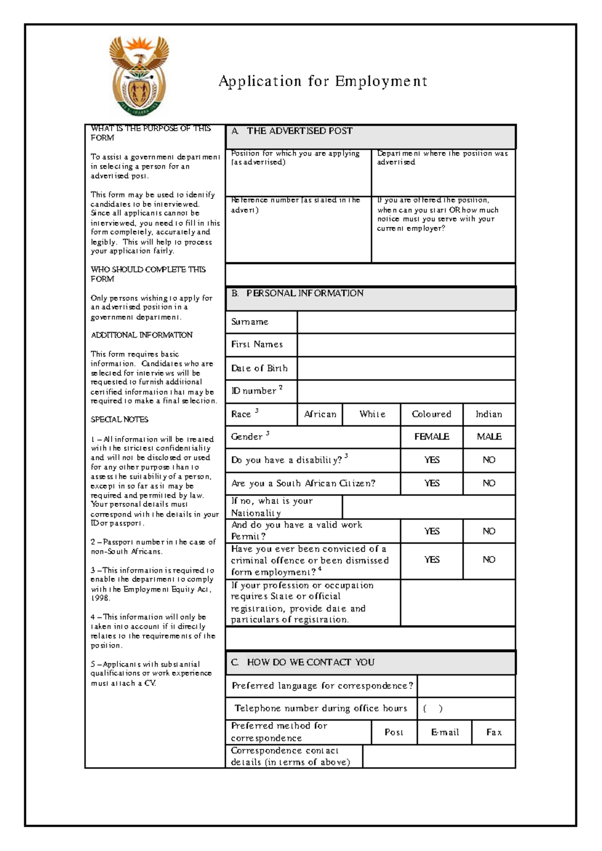 Z83 - Employment Application Form for Government Positions - Studocu