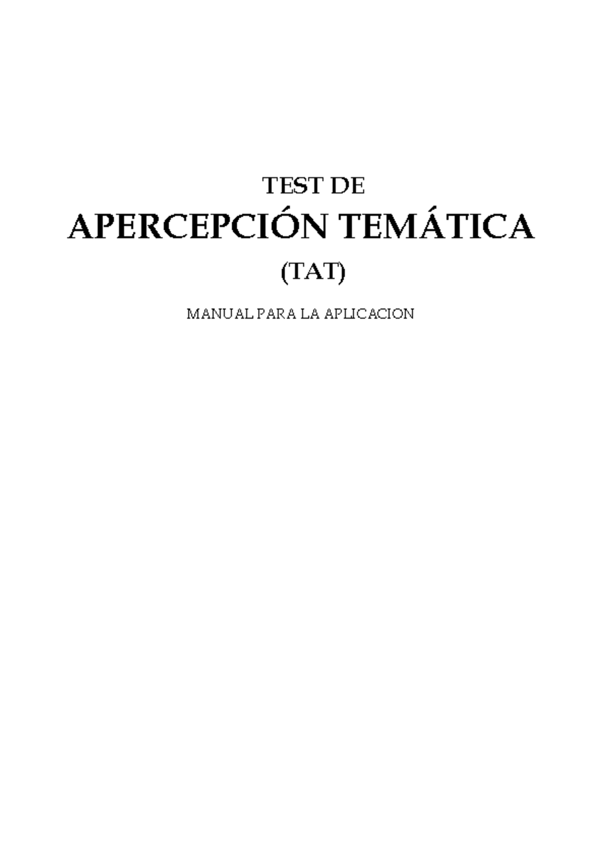 Manual del Test de Apercepción Temática (TAT) - Jaime Bernstein - Studocu